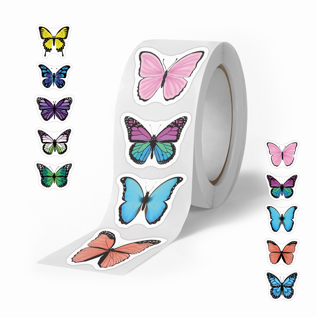 500 pcs 10 images Colorful Butterflies Stickers Roll/Stickers Tape ...