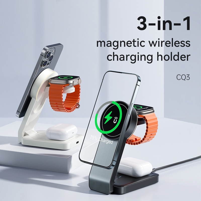 3-in-1 Magnetic Wireless Charger for Smartphones Wireless Earbuds and ...