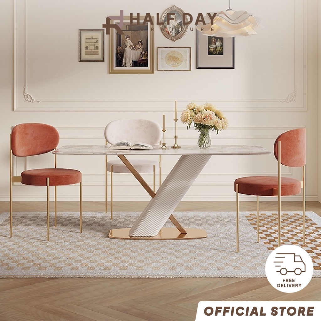 Halfday - Light Luxury Modern Simple Slate Rectangular Dining Table Set ...