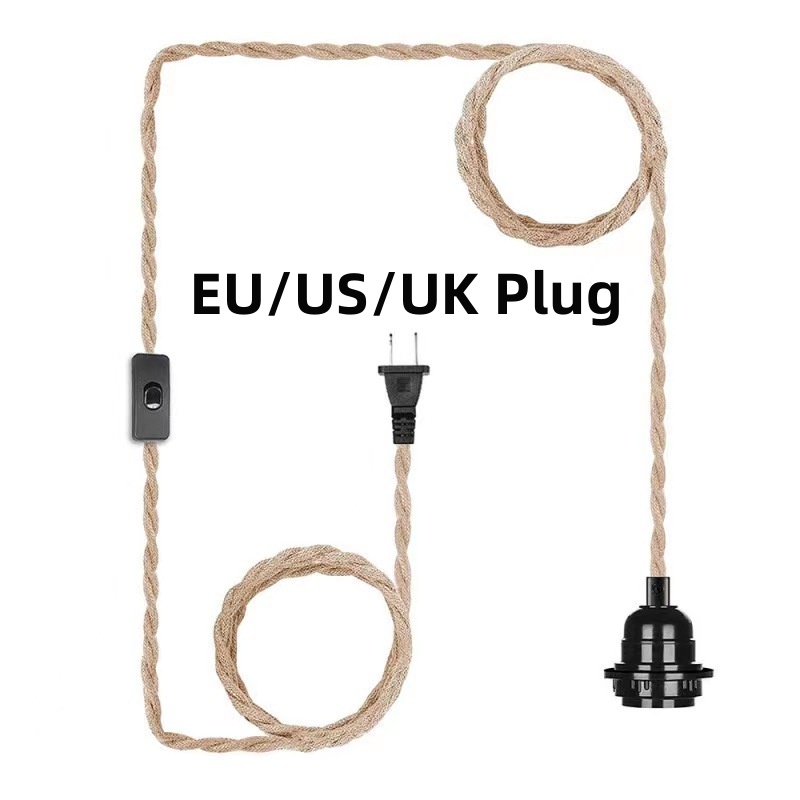 Power Cord Pendant Light 4.5M Hemp Rope Cables E26 E27 Lamp Holder EU ...