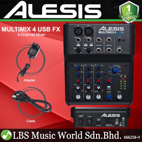 Alesis MultiMix 4 USB FX 4-Channel Mixer with Effects and USB Audio ...