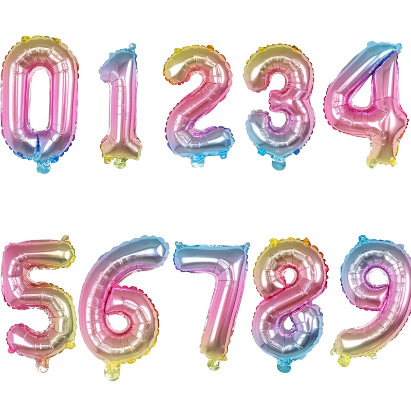 16 Inch Gradual Rainbow Color Number Balloon Aluminum Foil Balloon ...
