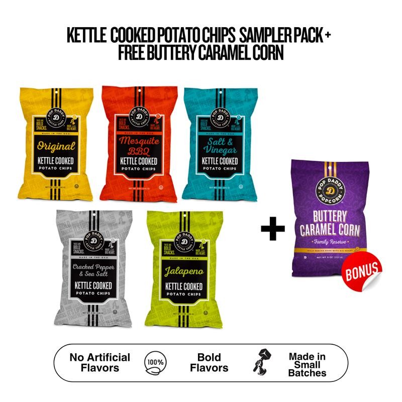 Pop Daddy Kettle Cooked Potato Chips Sampler Pack + BUTTERY CARAMEL ...