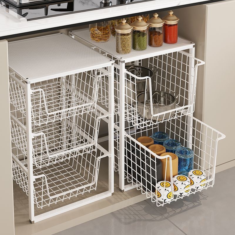 Kitchen Pull-Out Basket Drawer Storage Rack Bowl Plate Organizer Spice ...