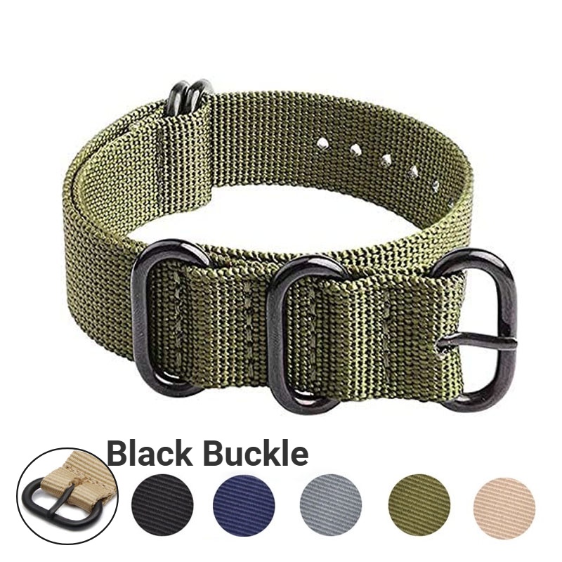 18mm 20mm 22mm 24mm Nylon Strap Watch Band with Black Five Ring Heavy ...