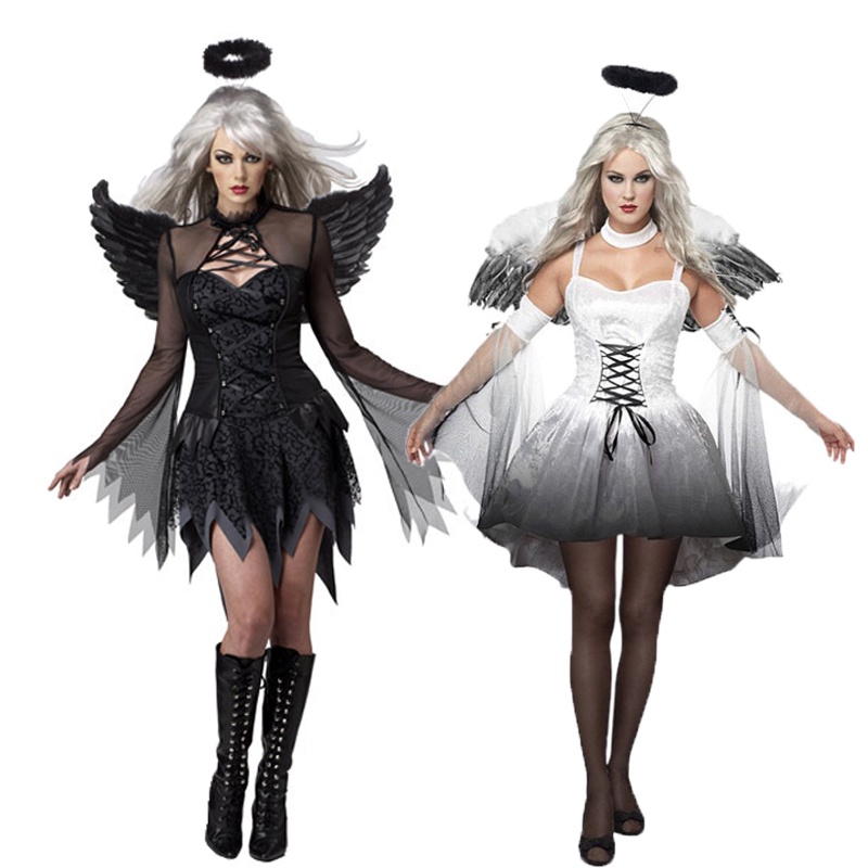 Halloween Cosplay Dress Dark Angel Wings Costume Carnival Party Ghost ...