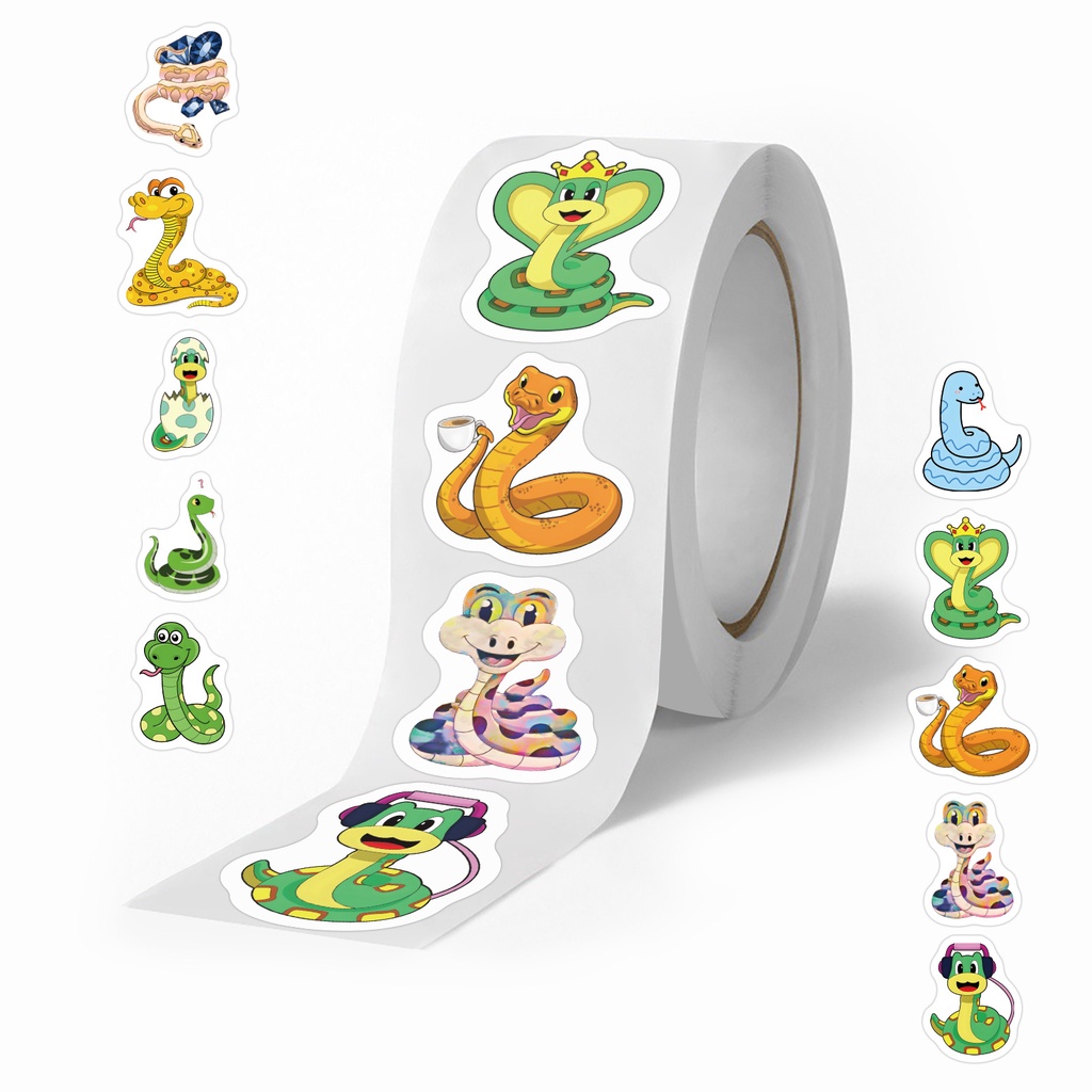 500 pcs 10 images Cute Snakes Stickers Roll/Stickers Tape | Shopee ...