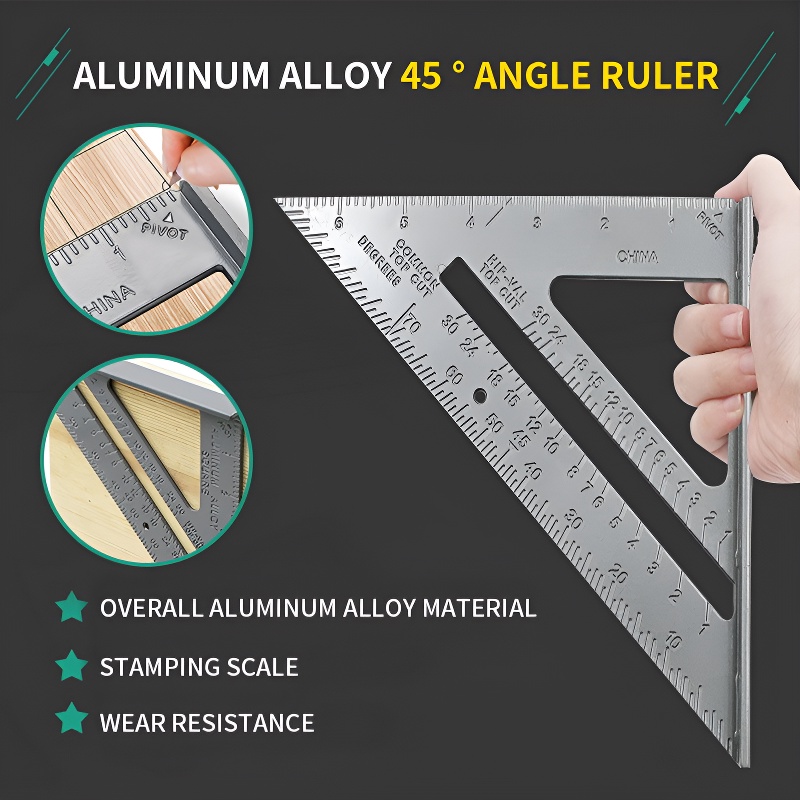 Aluminum Alloy Triangle Square Ruler Measurement Tool For Carpenter Try ...