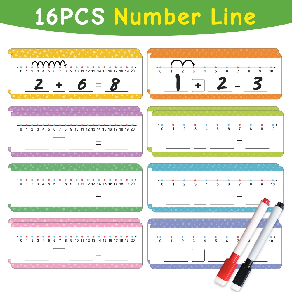 16Pcs Dry Erase Addition and Subtraction Number Line 0-10/ 0-20 ...