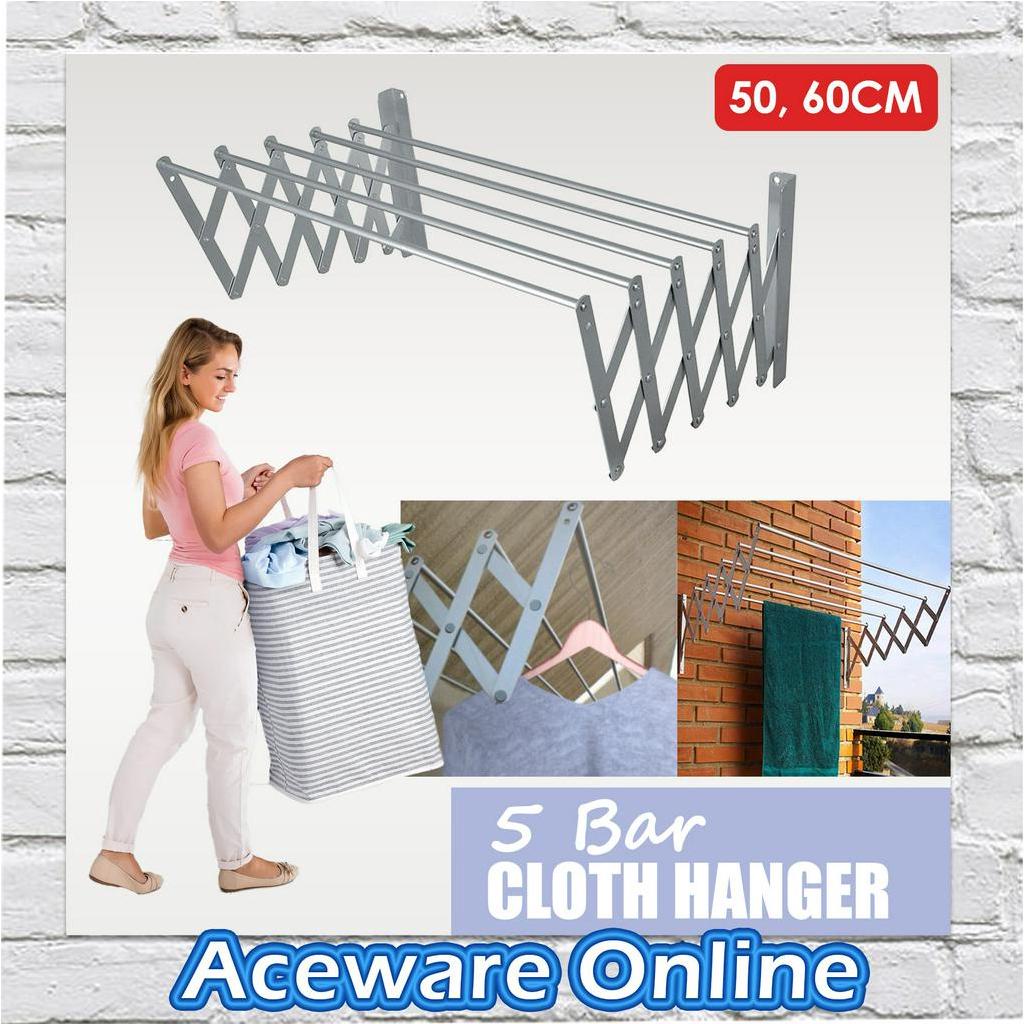 50 / 60CM X 5 Bar Extendable Clothes Hanger Wall Assembly Wall Mounted ...