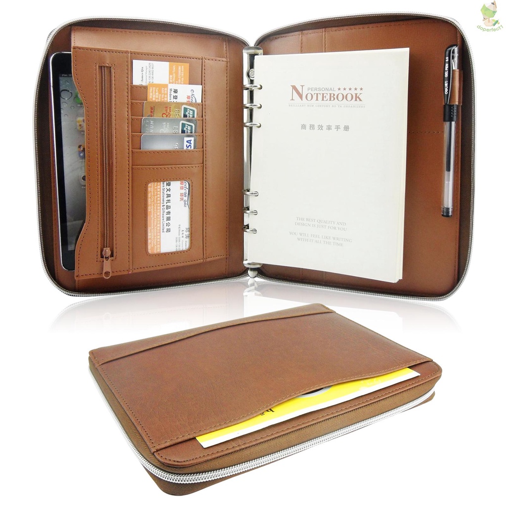 Bisofice Zippered Padfolio PU Leather Portfolio Organizer A5 Binder ...