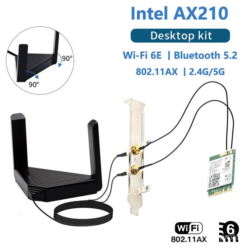 3000Mbps Intel AX210 Wi-Fi 6E M.2 Desktop Kit 2.4G 5G 6Ghz Bluetooth 5.2 802.11ax/ac AX210NGW ...