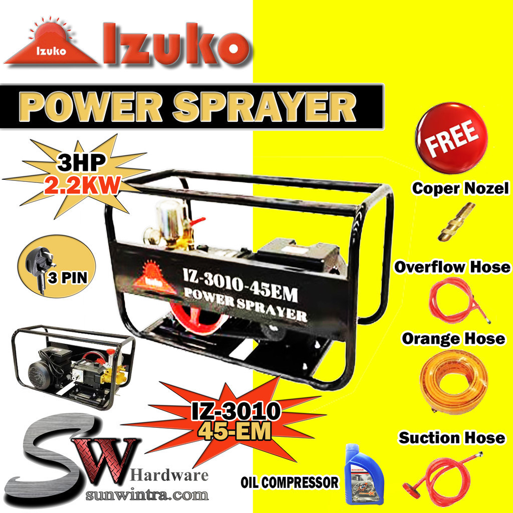 SW HARDWARE IZUKO IZ-3010-45EM Power Sprayer Plunger Pump 3HP With ...