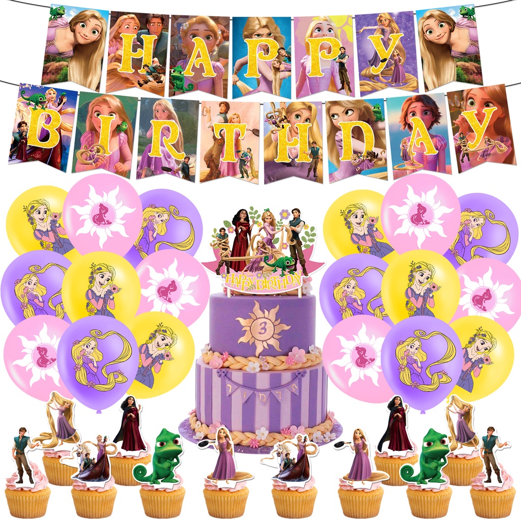 Tangled Themed Party Decoration Long Hair Princess Banner Cake Topper ...