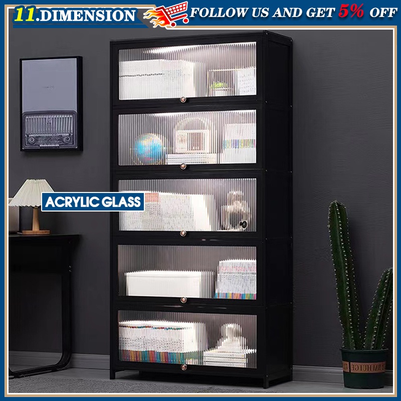 Black Book Shelf Cabinet Storage Cabinet with Transparent Flip Door ...