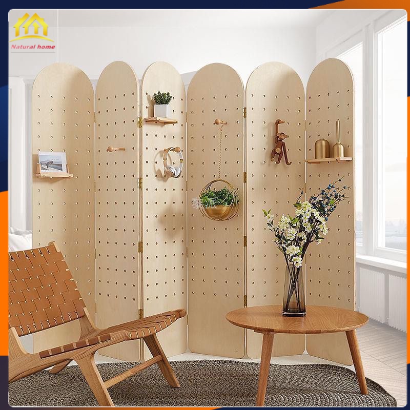 Solid wood hole board folding screen wall-mounted home porch living ...