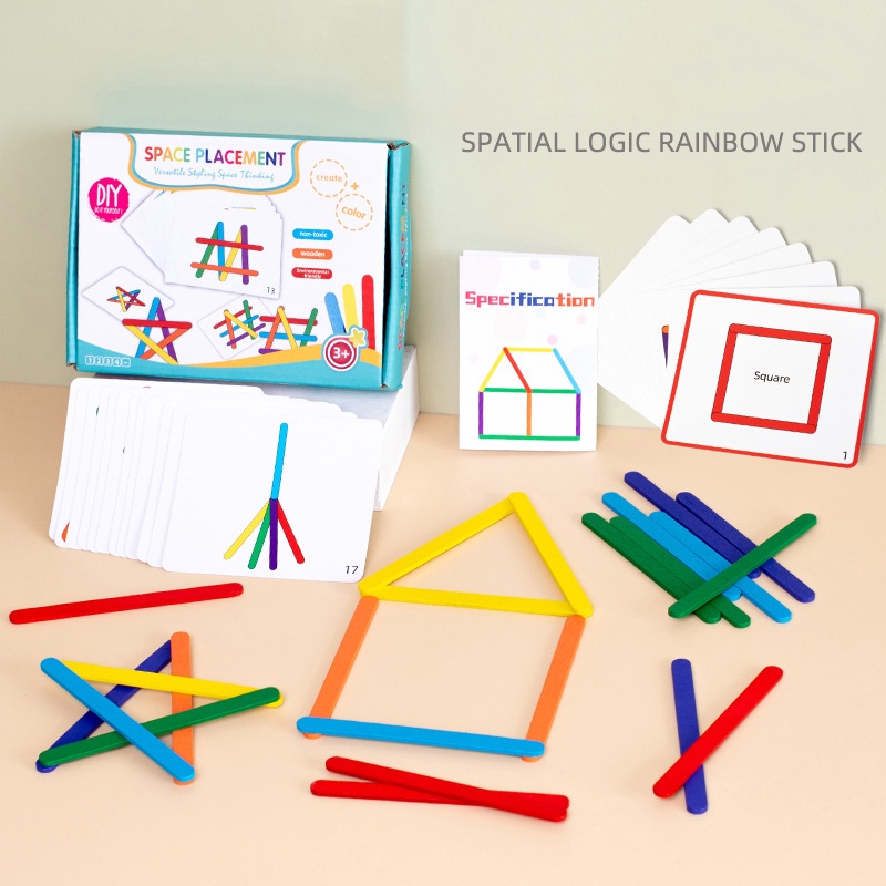 Wooden Rainbow Stick Thinking Puzzle Kids Logical Training Thinking ...