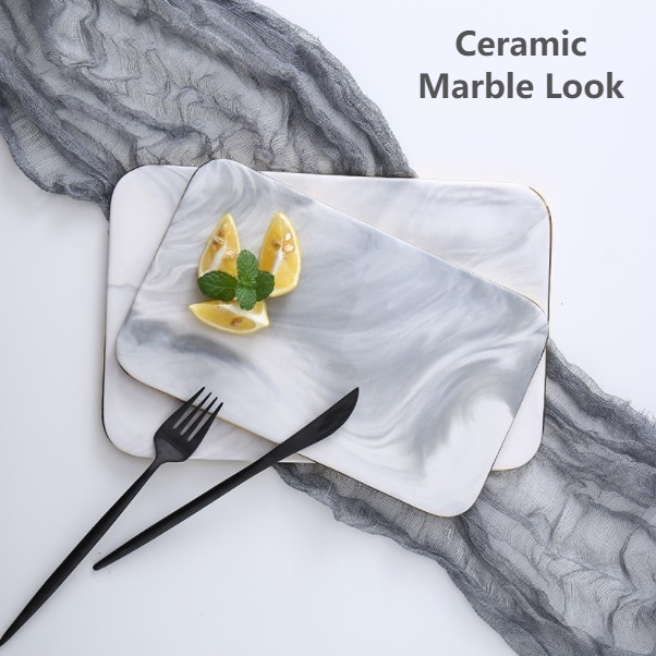 Heavy Beautiful Marble Look Ceramic Plates Trays Marbling Serving Tray ...