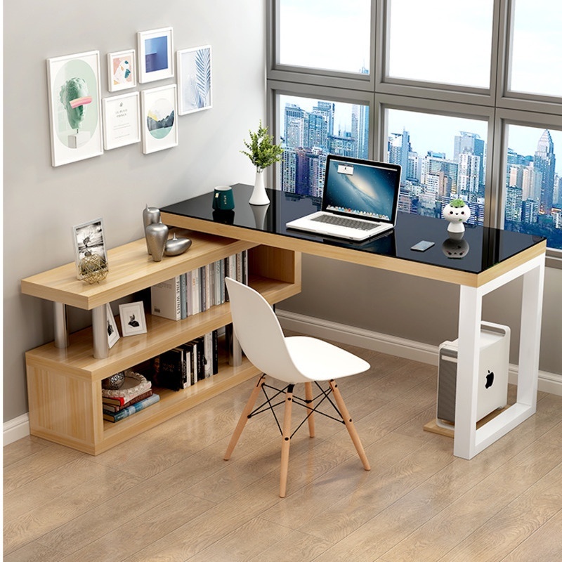 Corner Computer Desk With Bookshelf Bedroom Study Desk With Storage ...