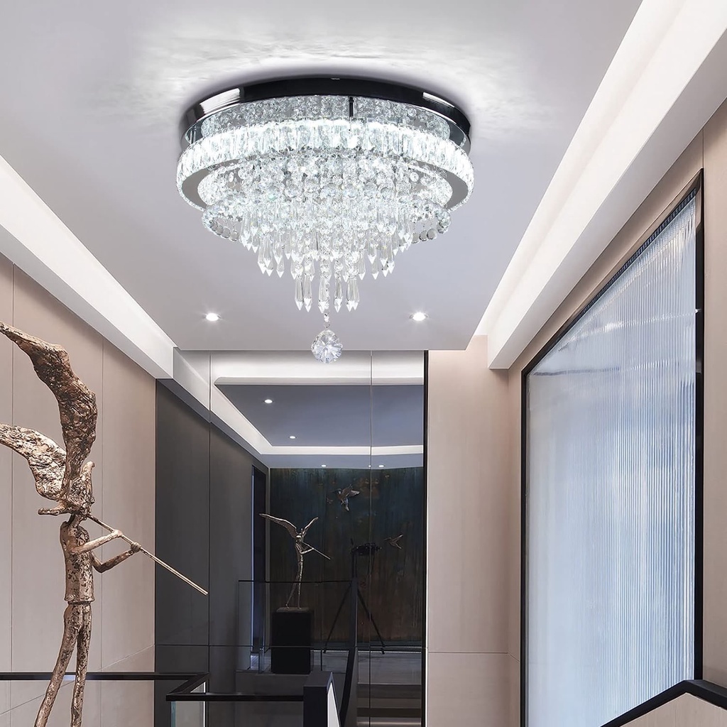 Round Chandelier Crystal Surface Ceiling Light LED Candelier Light ...