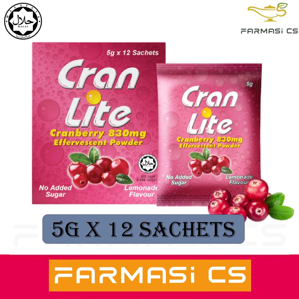 Cran Lite Cranberry 830mg Effervescent Powder 5g x 12 Sachets EXP:07/ ...