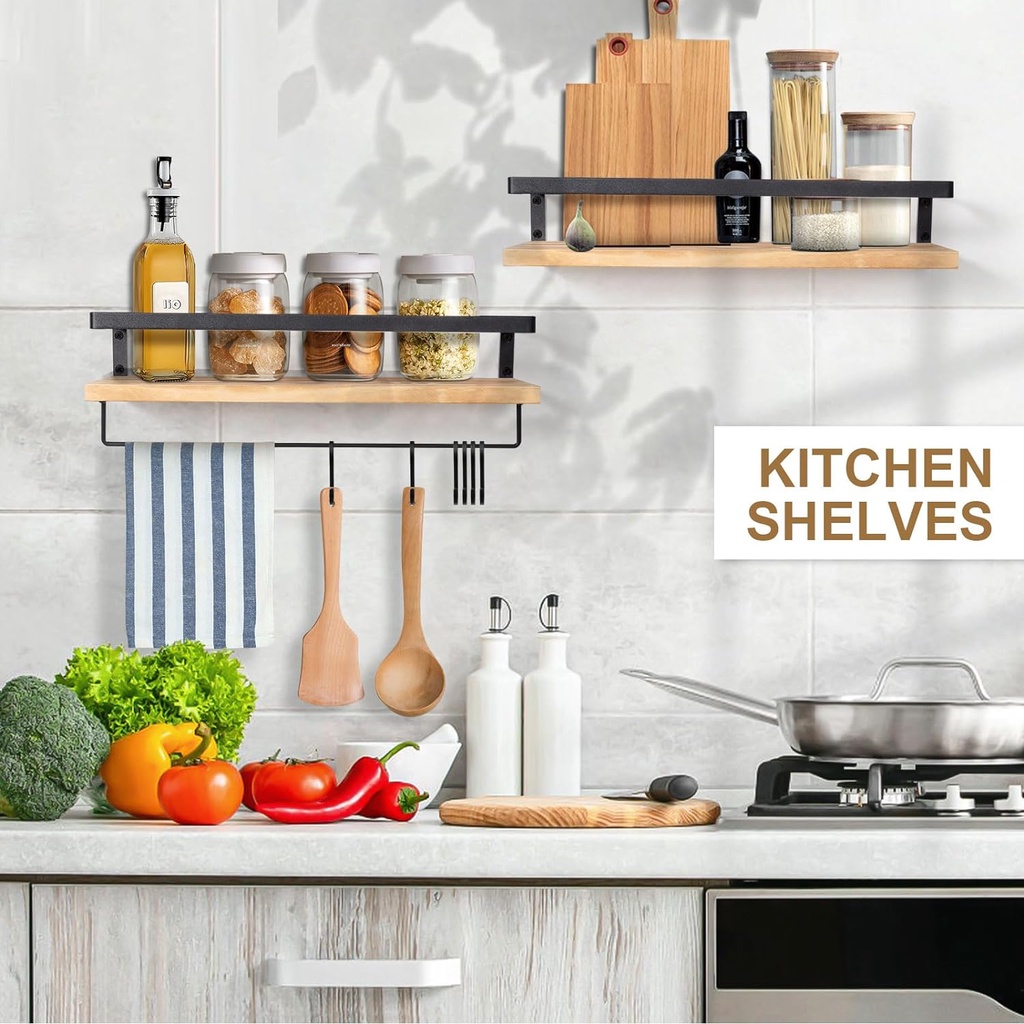 [Eleanos☪] Floating Wall Rack Shelf Light Brown Solid Wood Wall ...