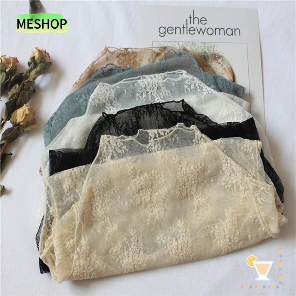 ME Women Lace Blouses, See-through Floral Embroidery Ladies Tops ...