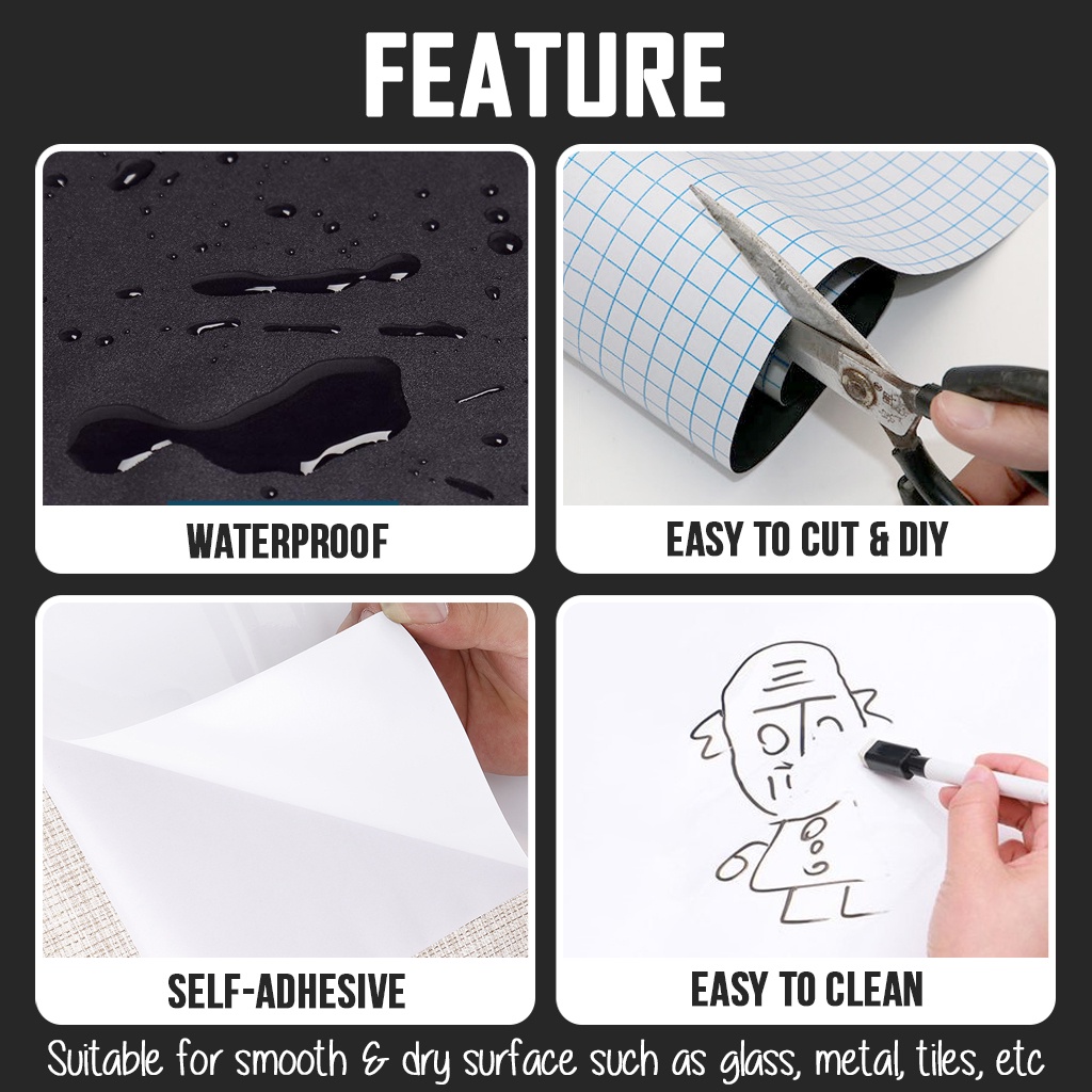 PVC Whiteboard Blackboard Wall Sticker Black White Writing Board ...