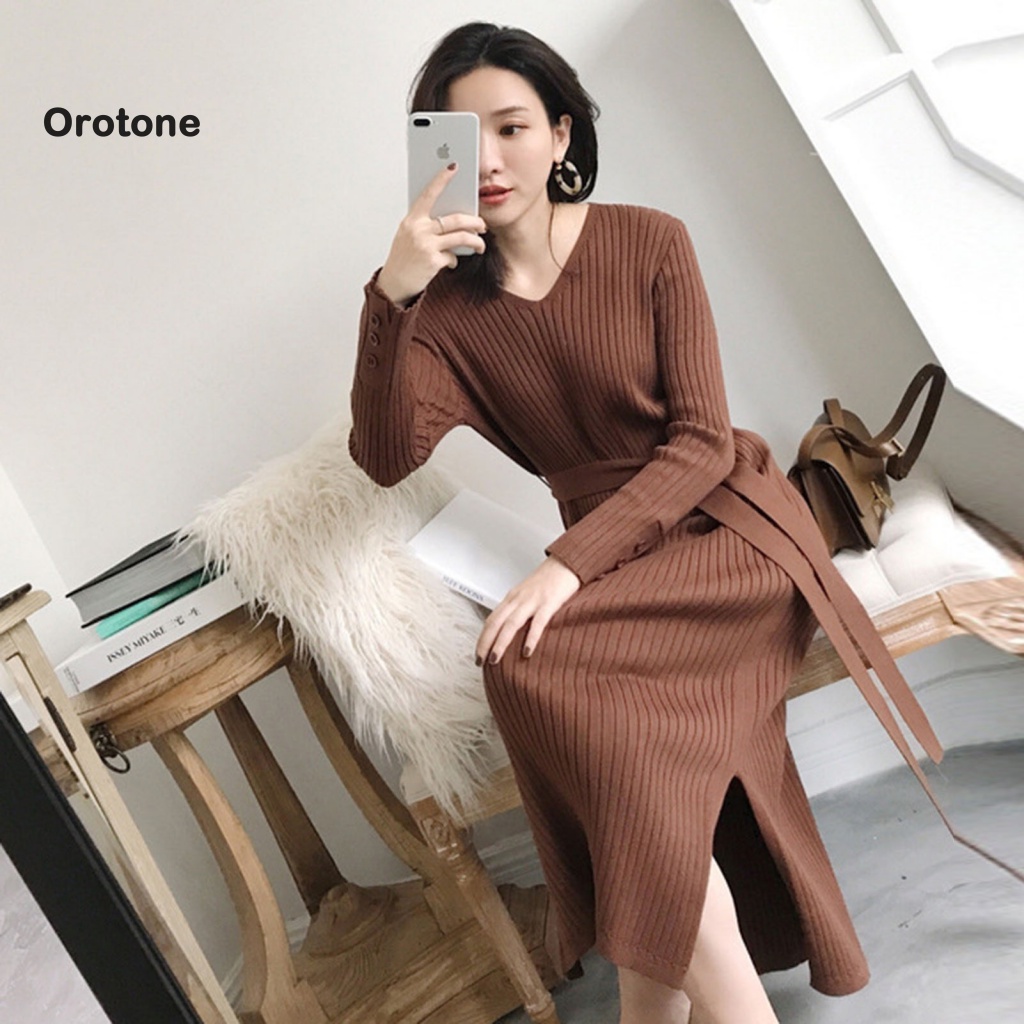 [Ready stock] Women Slimming Dress Autumn and Winter Dress Stylish V ...