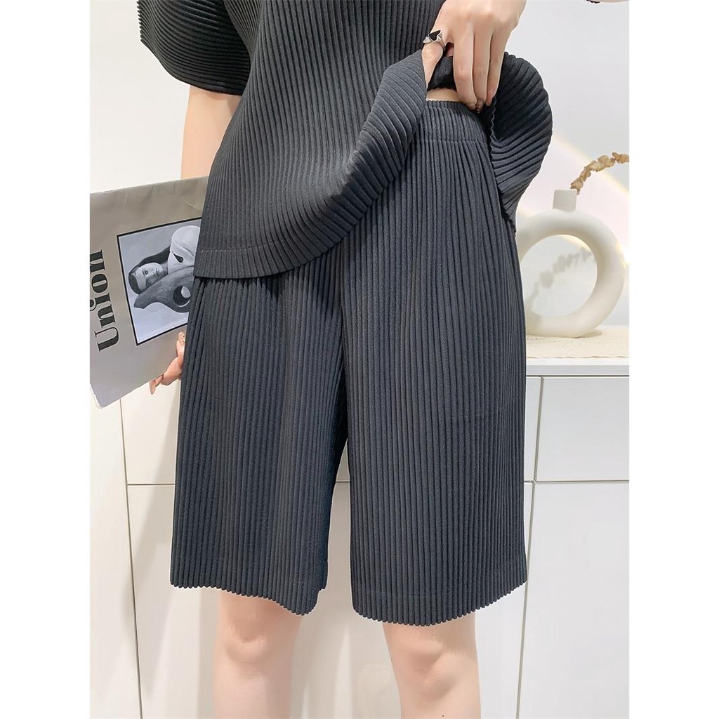 Miyake Pleated 2024 Spring Summer Loose Casual Wide-Leg Five-Point ...