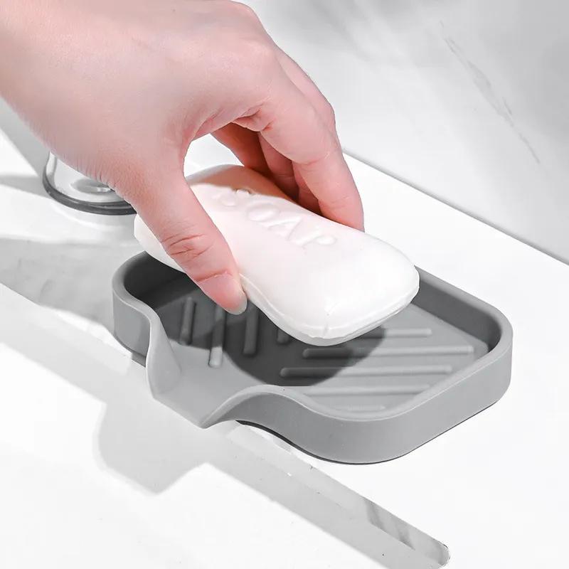 【Free Washcloth】Silicone Soap Dish Faucet Mat Self Draining Kitchen ...