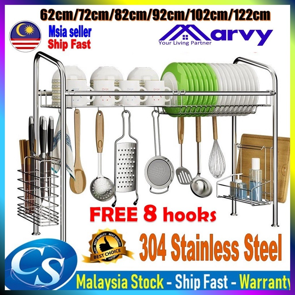 2 Double Layers Stainless Steel Sink Kitchen Dish Rack Drainers Rak ...