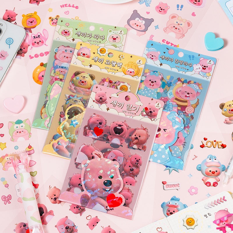 Cute Cartoon Transparent Waterproof PVC Loopy Sticker DIY Ledger Diary ...