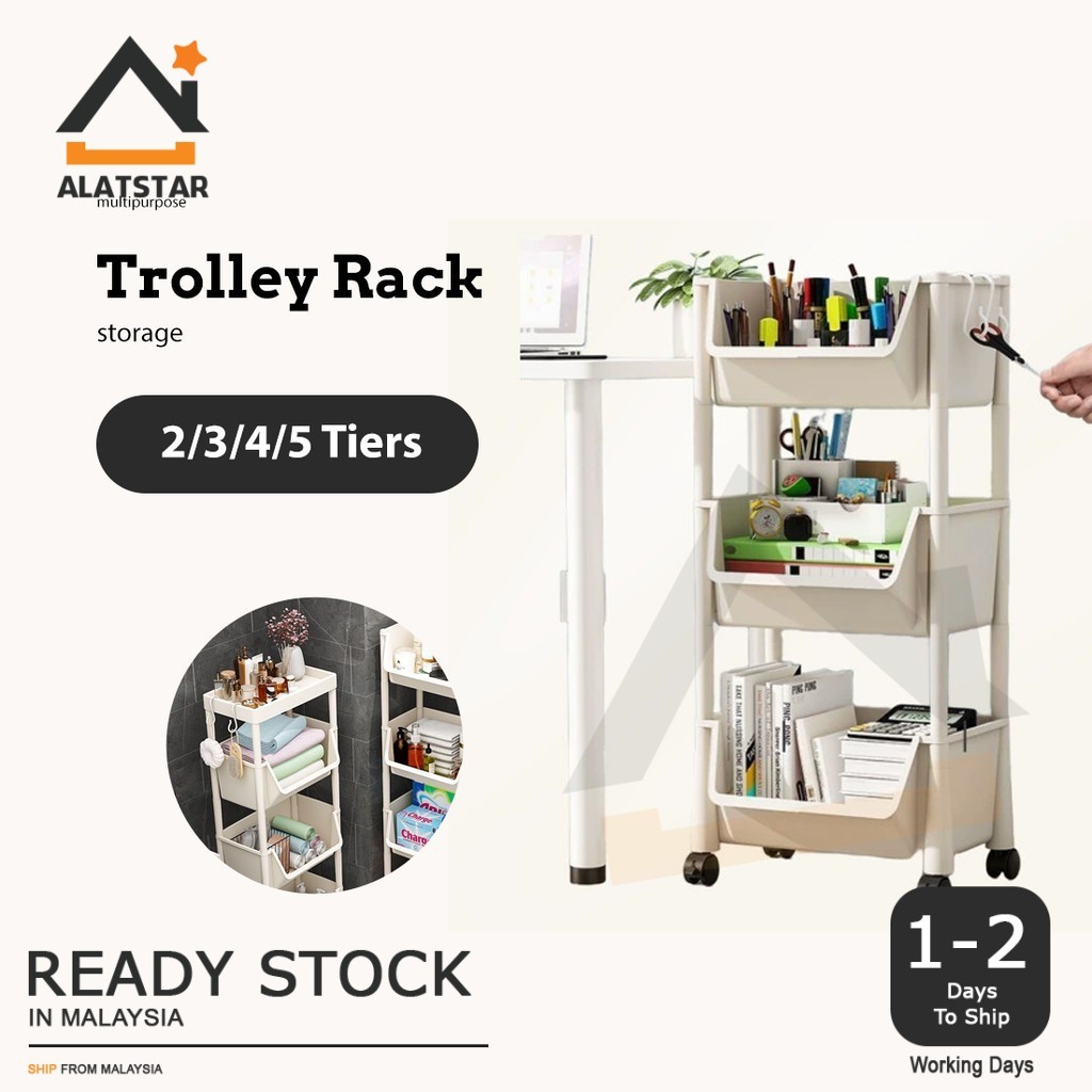 Alatstar 2/3/4/5 Tier Plastic Trolley Rack With Wheels Multifunction ...