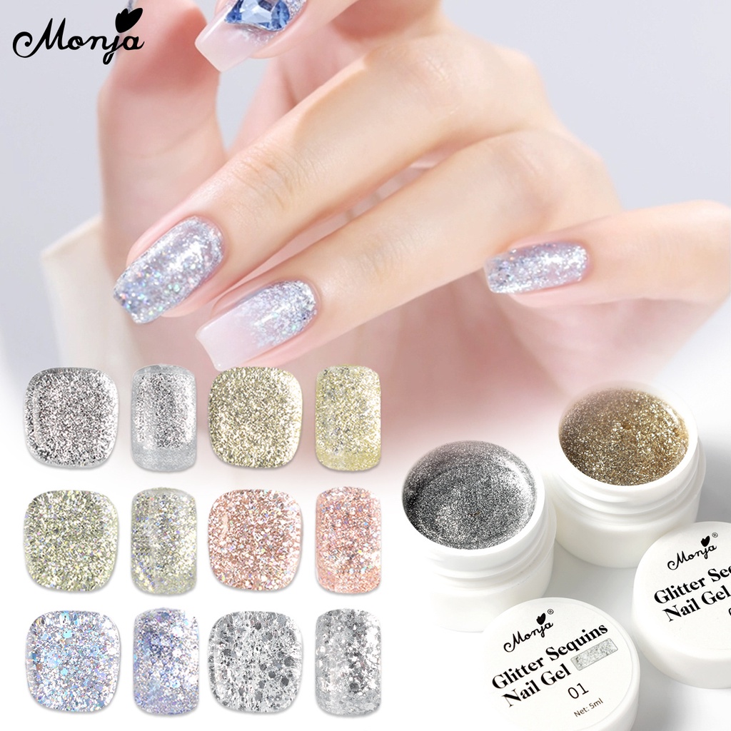 Monja 5ML Gold Silver Nail Polish Gel Nightclub Disco Glitter Gel ...