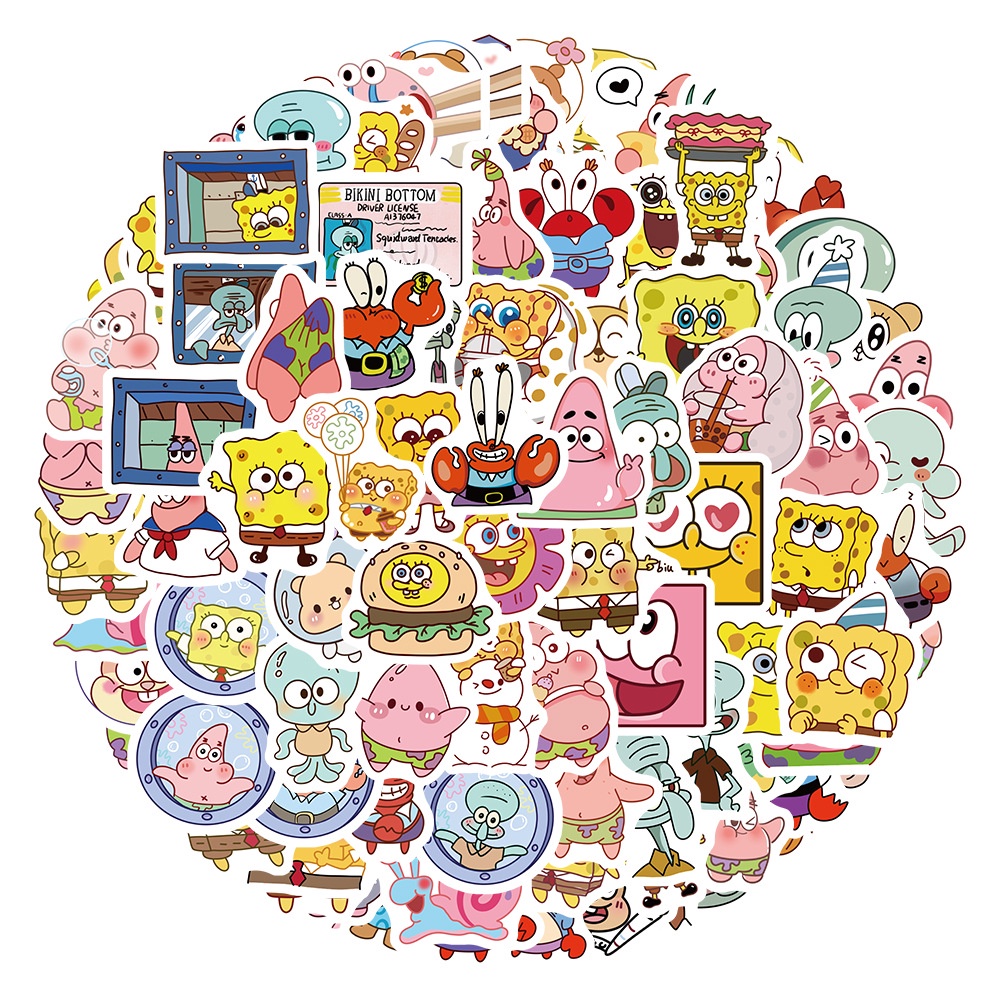 95pcs Funny Cute SpongeBob SquarePants Cartoon Waterproof PVC Stickers ...