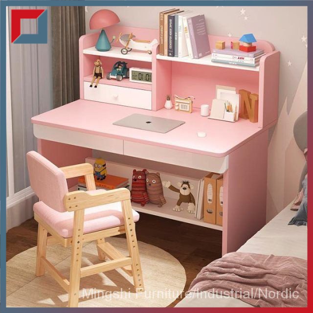 Student study desk home desk bookshelf integrated desk bedroom primary ...