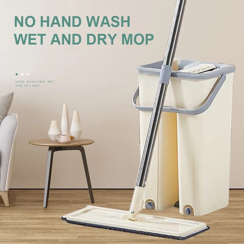 Magic Spin Mop Hand-Free Wringing Floor Cleaning Mop Flat Squeeze Home ...