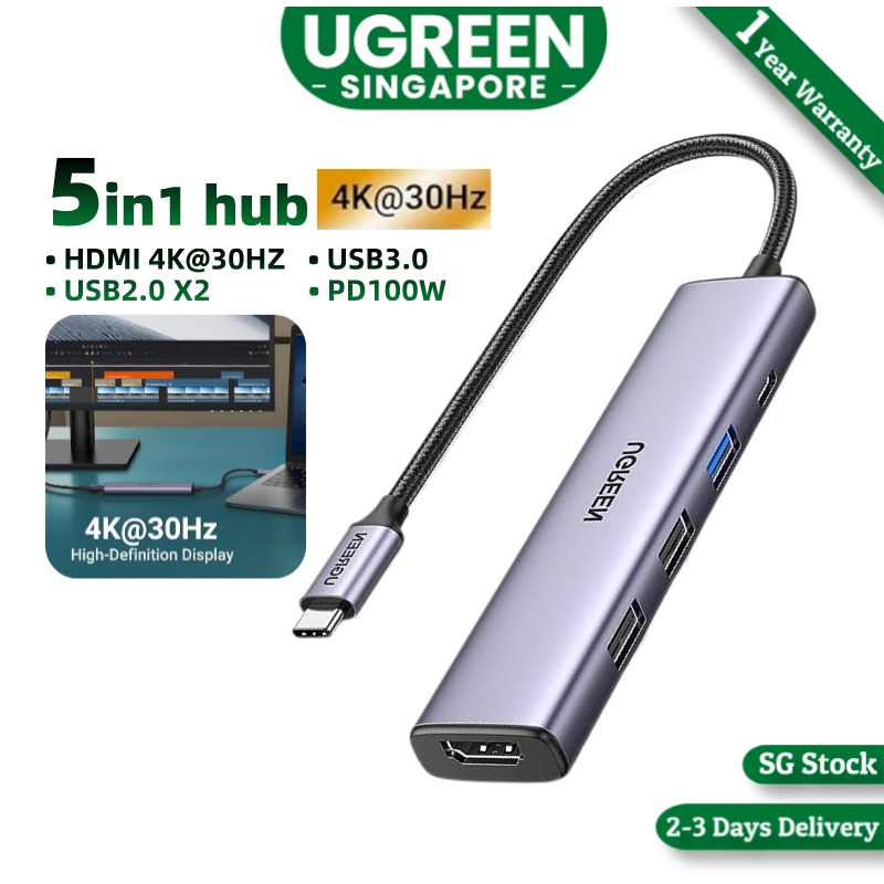 UGREEN USB C Hub, 5in1 HUB 4K30Hz HDMI, 100W Power Delivery, 3 USB A Data Ports, USB C Hub ...