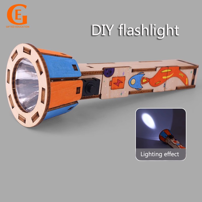 GIFTED EDUCATION DIY Wooden Flashlight Assembled Handheld Electric ...