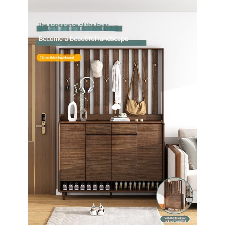 Solid wood shoe cabinet with hanging clothes rack integrated porch ...