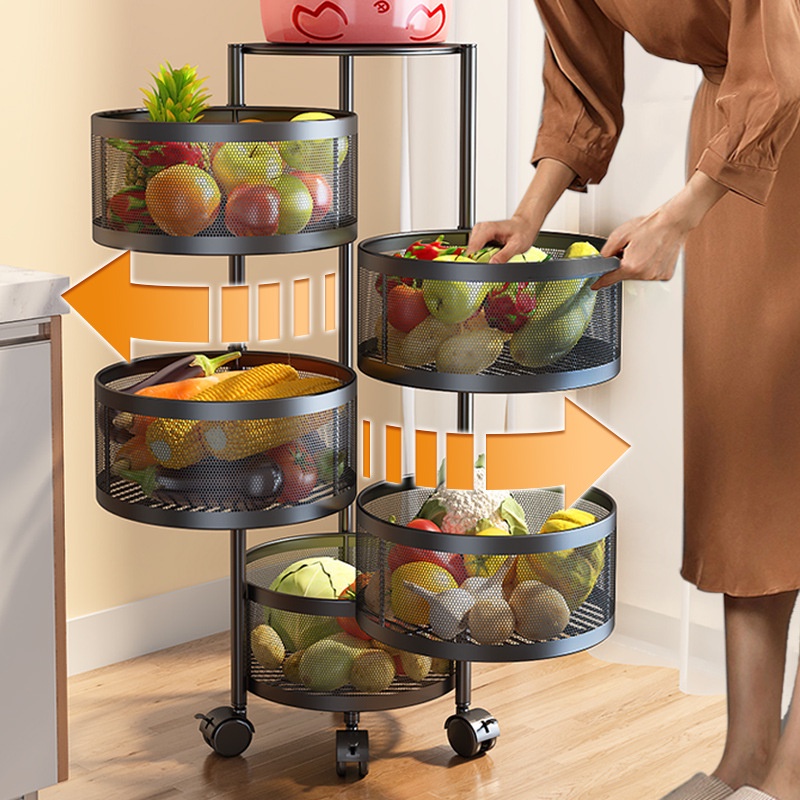 Cylindrical Kitchen Rotating Storage Box Basket Trolley Rack Vegetable ...