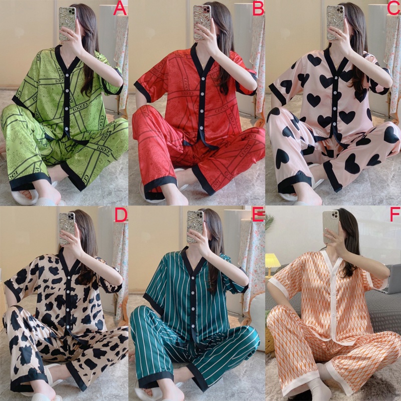 Korean Fashion Women Silk Satin Kimono Pyjamas Set Female Short Sleeve ...