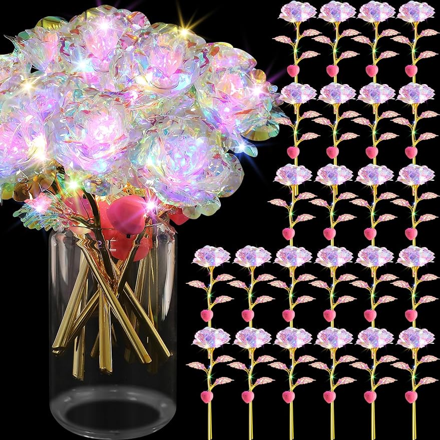 5pcs Light up Galaxy Forever Rose LED Rose Colorful Artificial Rainbow ...