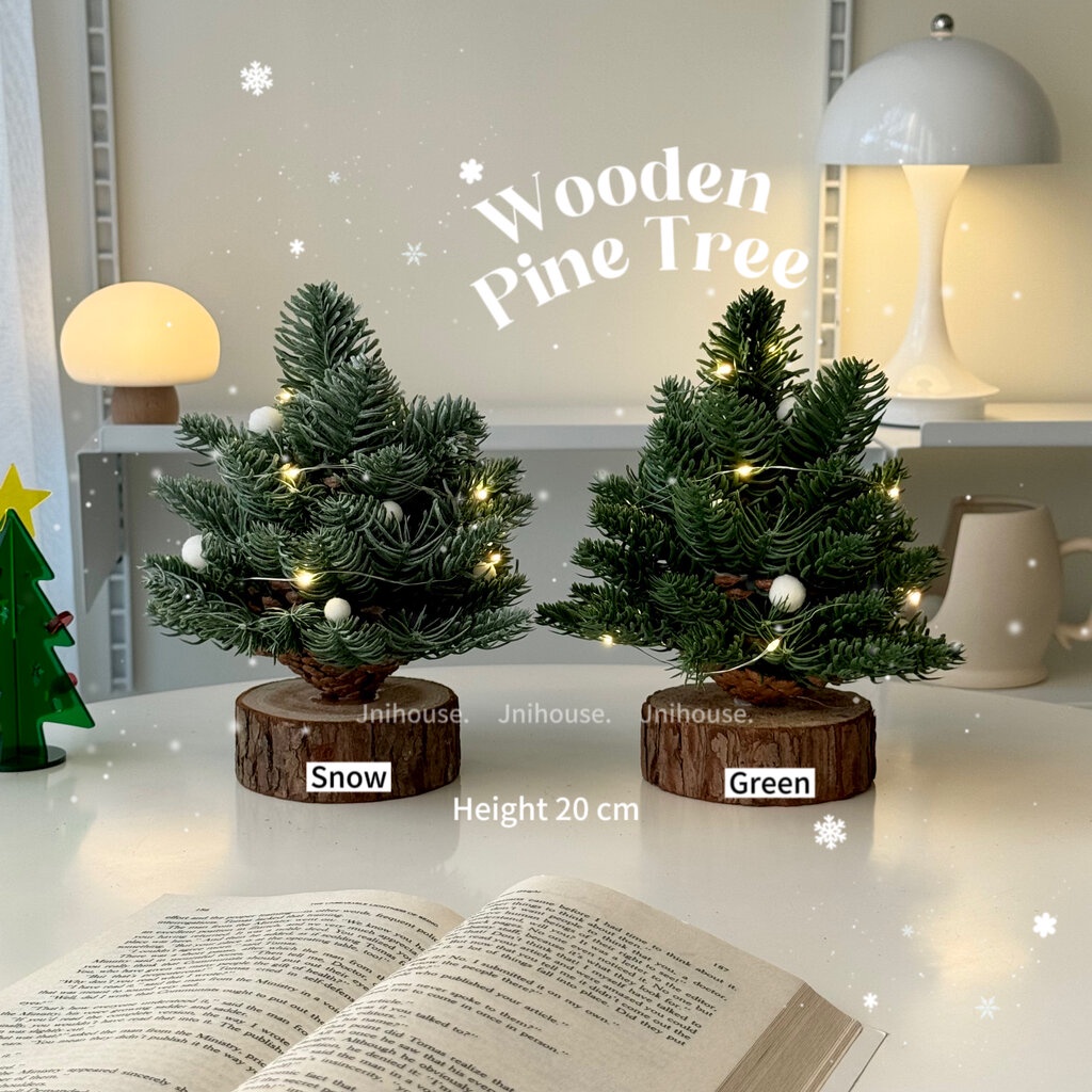 Christmas Tree With Lights (Wooden Base Pine Tree) | Shopee Singapore
