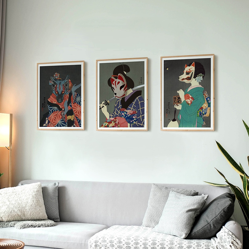 Solid Wood Inner Frame Painting Japanese Mask Art Retro Geisha ...