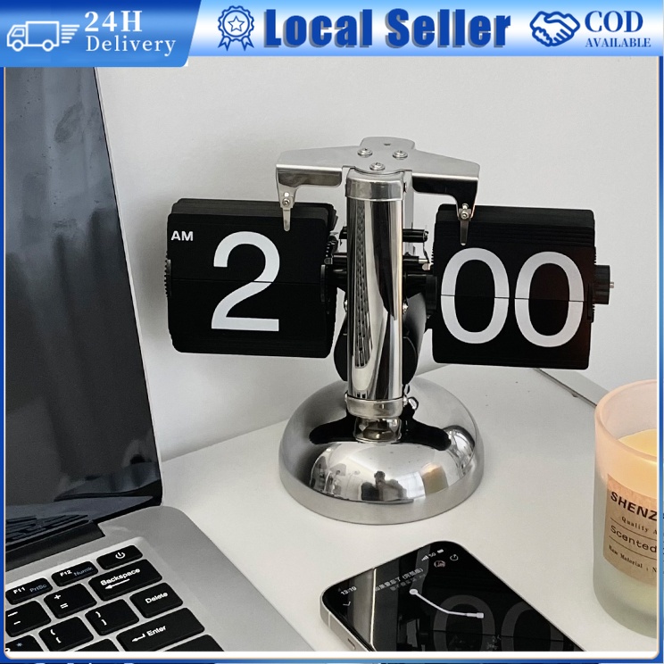Retro Flip Over Clock Flip Clock Stainless Steel Internal Gear Quartz ...