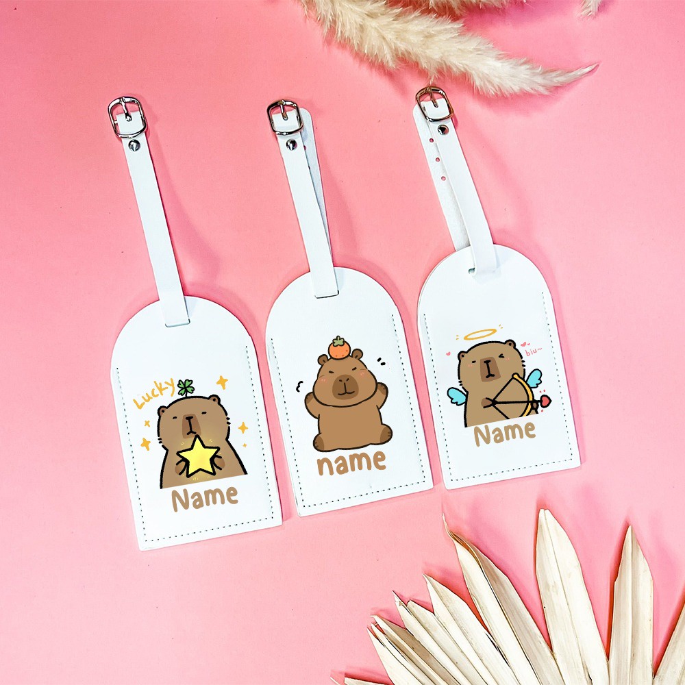 Personalised Custom Name with Capybara Luggage Tag PU Leather for Suitcase Baggage Handbag Tags ...