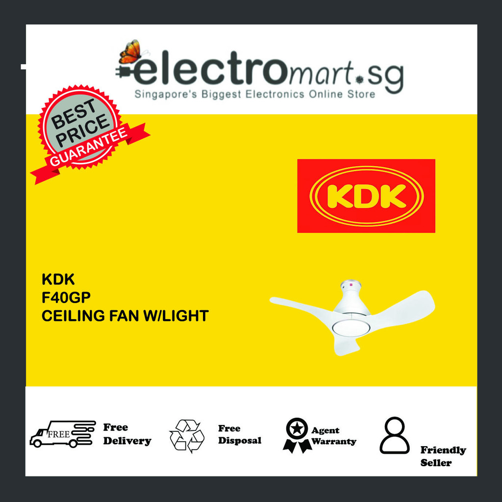KDK F40GP 100CM CEILING FAN W/LIGHT (WHITE)(INSTALLATION CHARGES ...
