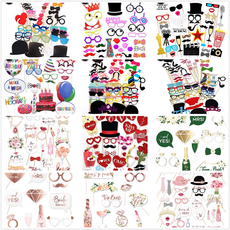 Green Rose Gold Bride Photo Booth Frame Set Prop Paper Wedding ...